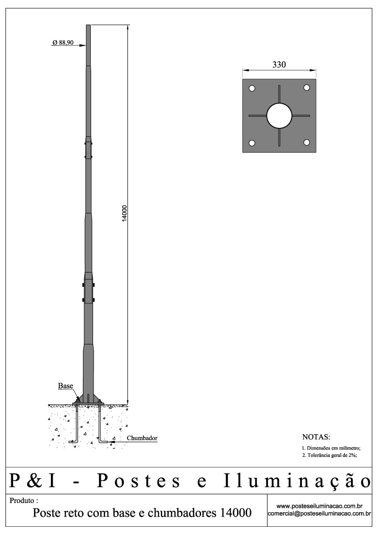Poste de Iluminação - Reto Base e Chumbadores | PI Postes de Iluminação